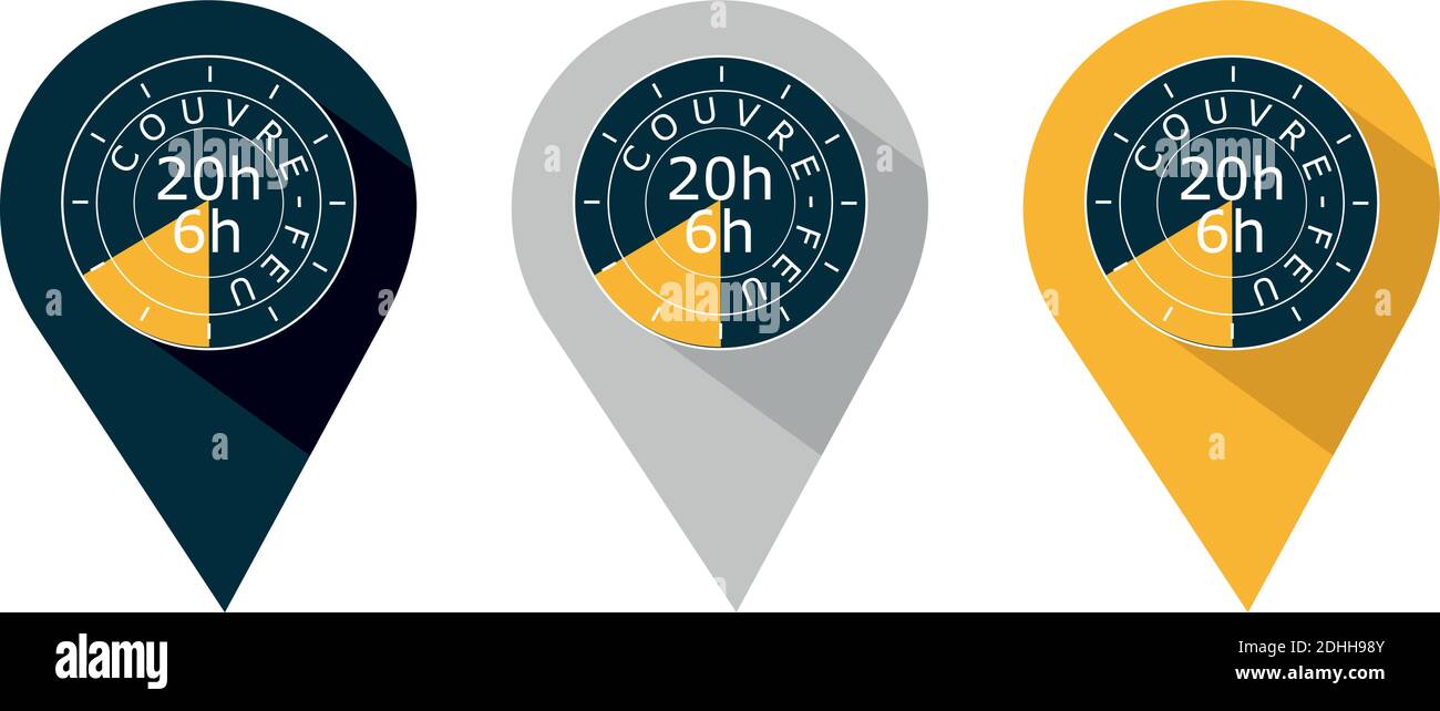 Colored pins of the curfew between 8 p.m. and 6 a.m. because of Covid ...