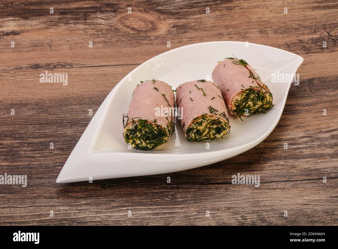 Ham roll snack with cheese and garlic Stock Photo - Alamy