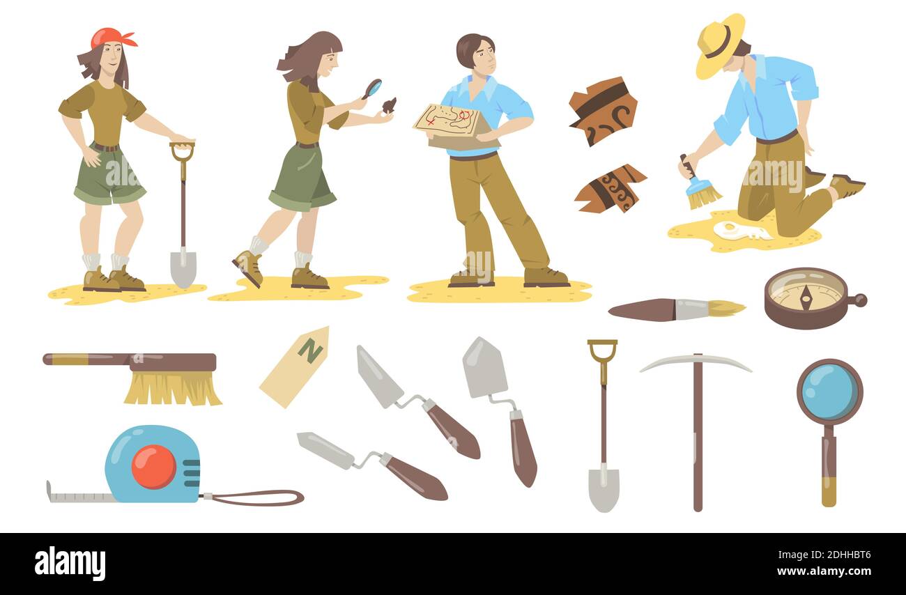 Cartoon Archaeologist Tools