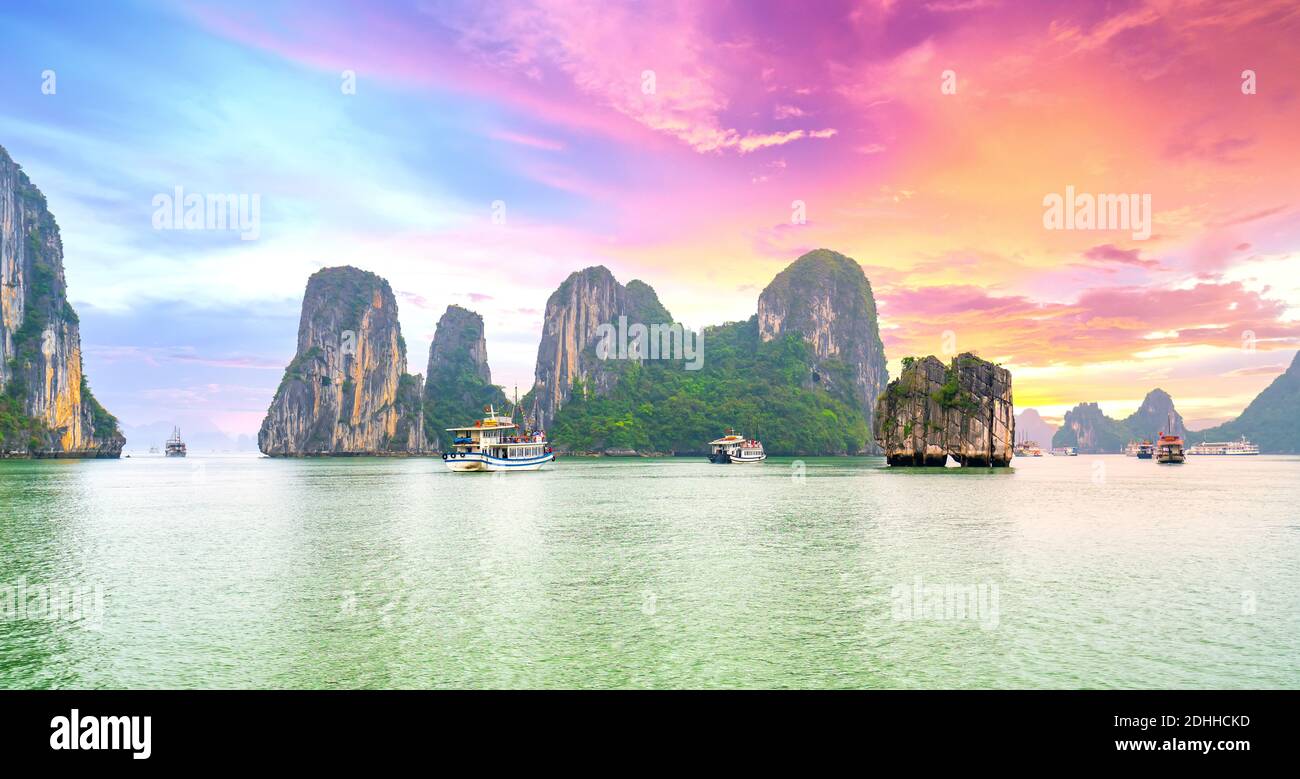 Dreamy scenic among the rocks of Halong Bay, Vietnam, This is the ...