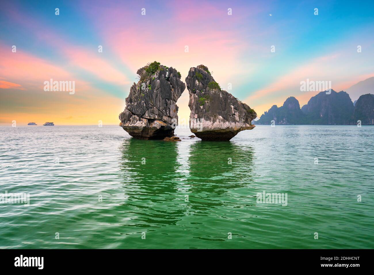 Dreamy scenic among the rocks of Halong Bay, Vietnam, This is the ...