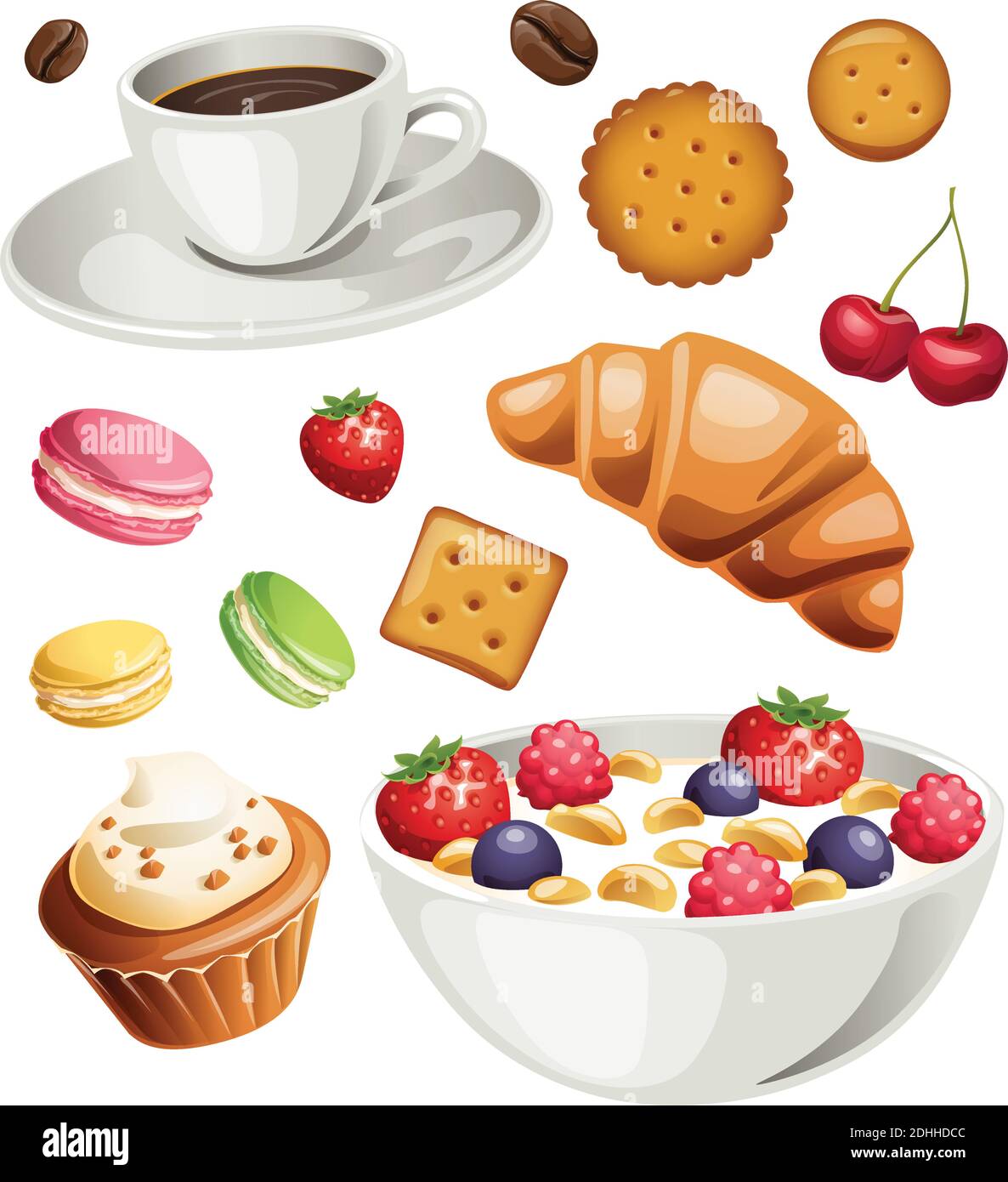 Healthy breakfast high detailed food elements icons set Stock Vector ...