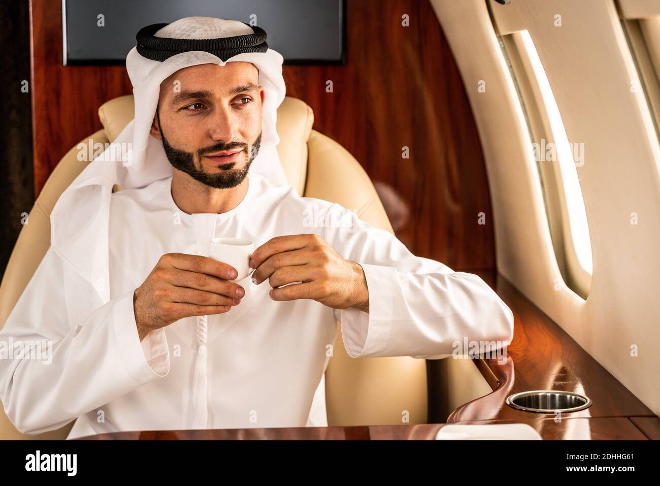 Arabic man wearing kandora in emirates style flying on exclusive ...