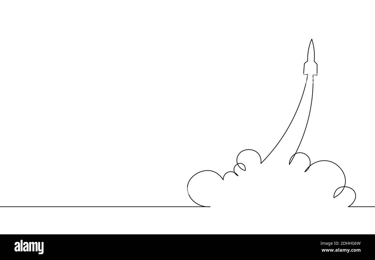 Continuous rocket one line silhouette. Hand drawing sketch spaceship ...