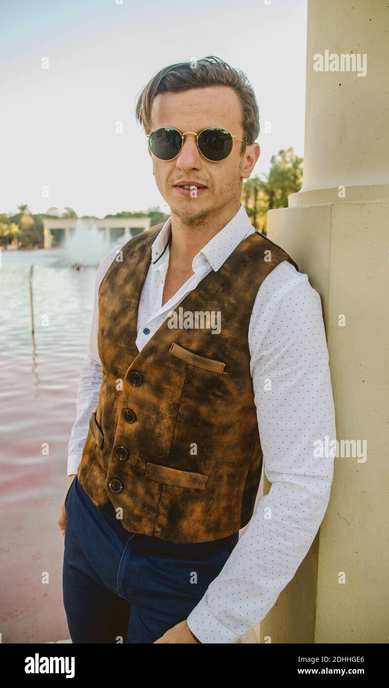 Male model wearing white vest hi-res stock photography and images - Alamy