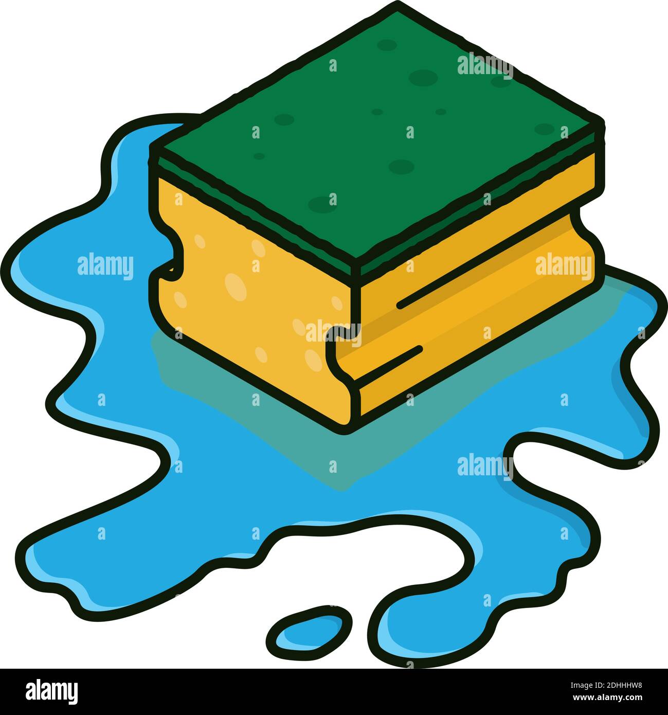 Dish washing sponge in a puddle of water vector illustration Stock ...