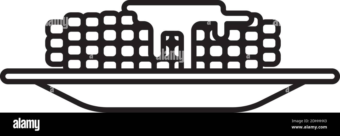 Buttered corn cob on plate vector line icon for Buttered Corn Day on ...