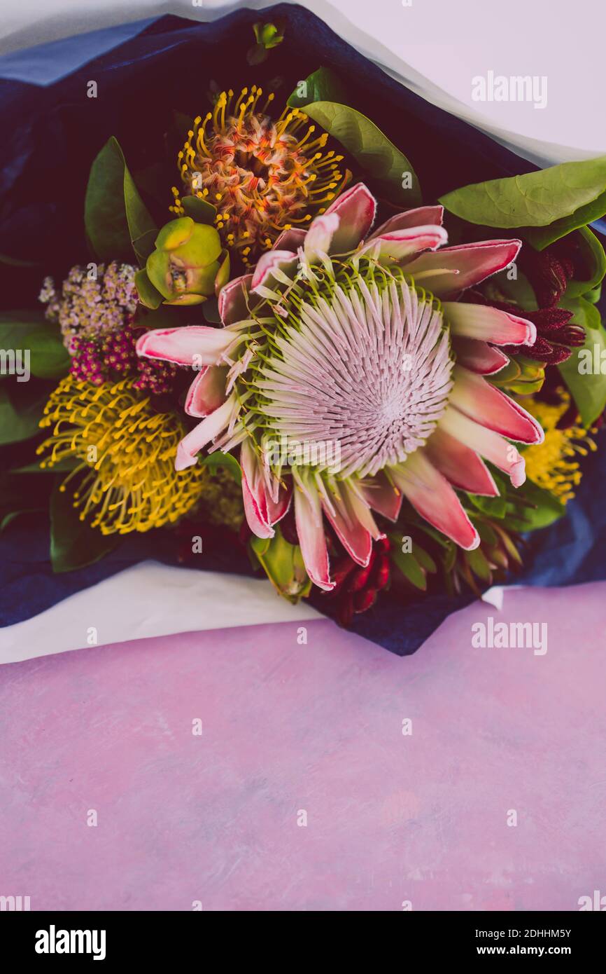 bunch of native Australian flower with proteas and kangaroo paws shot ...