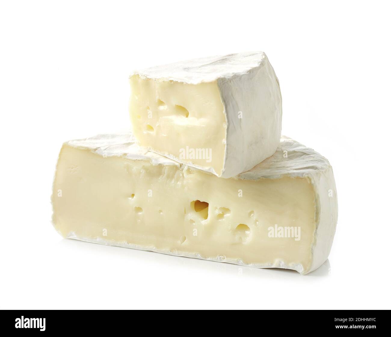 pieces of fresh brie cheese isolated on white background Stock Photo ...