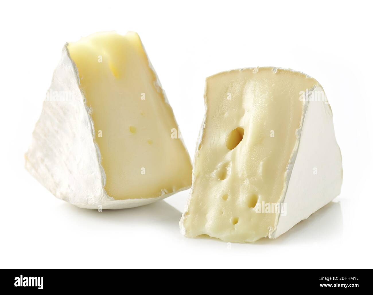 pieces of fresh brie cheese isolated on white background Stock Photo ...