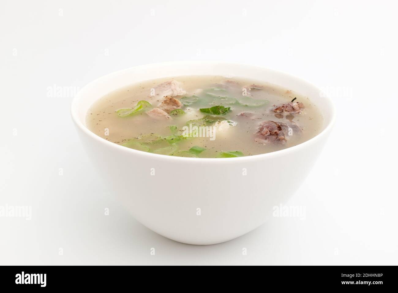 Pork intestine soup on white background Stock Photo - Alamy