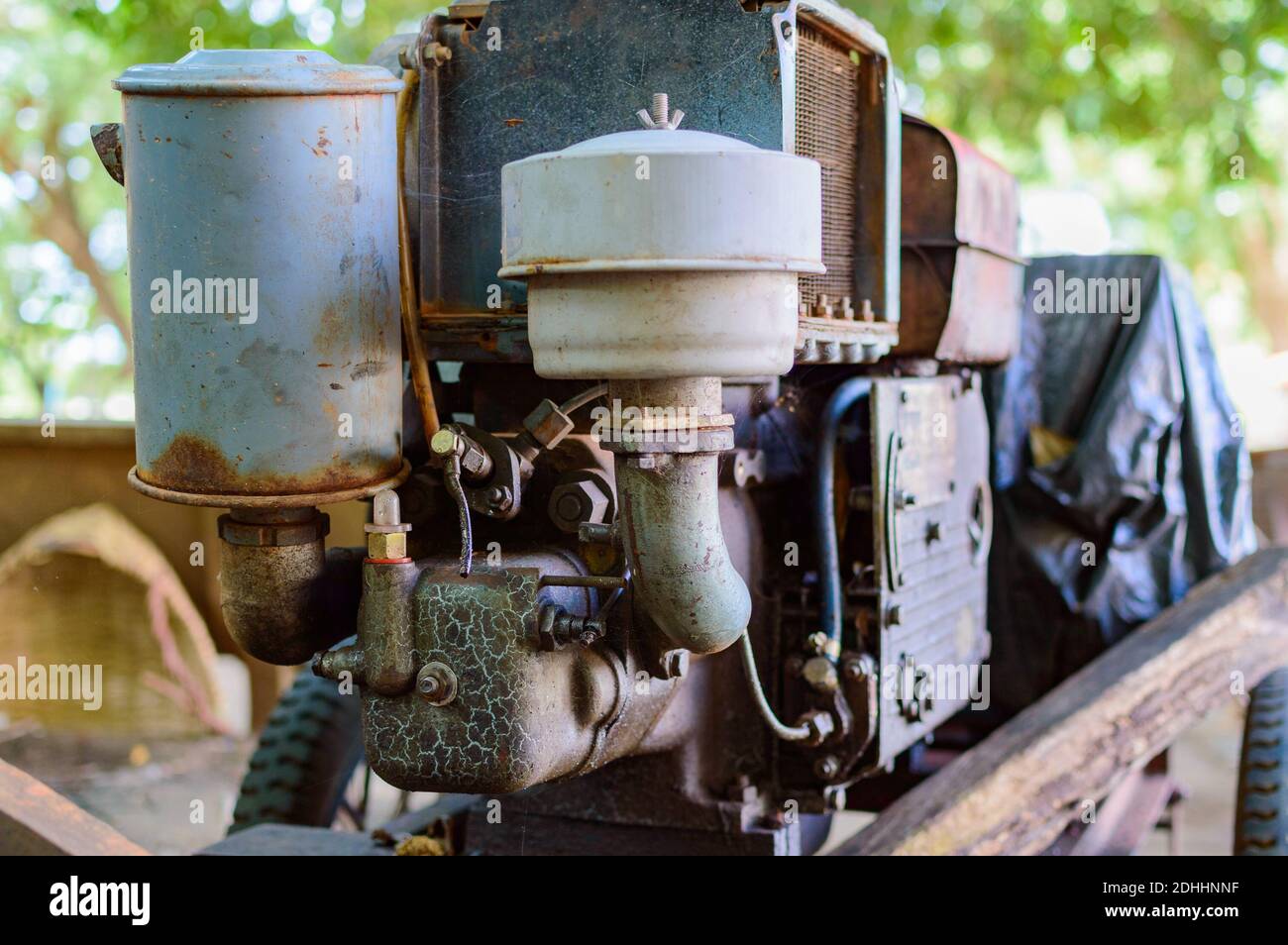 Old rusty motor engine of mobile electric generator on cart Stock Photo ...