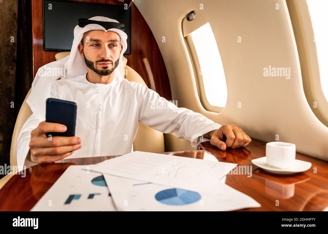 Arabic man wearing kandora in emirates style flying on exclusive ...