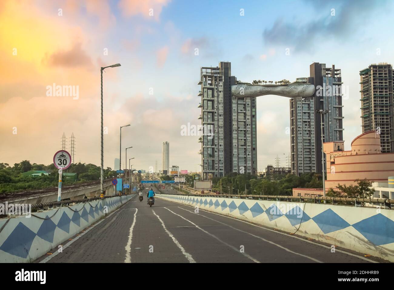 City flyover with modern commercial buildings at Kolkata India at ...