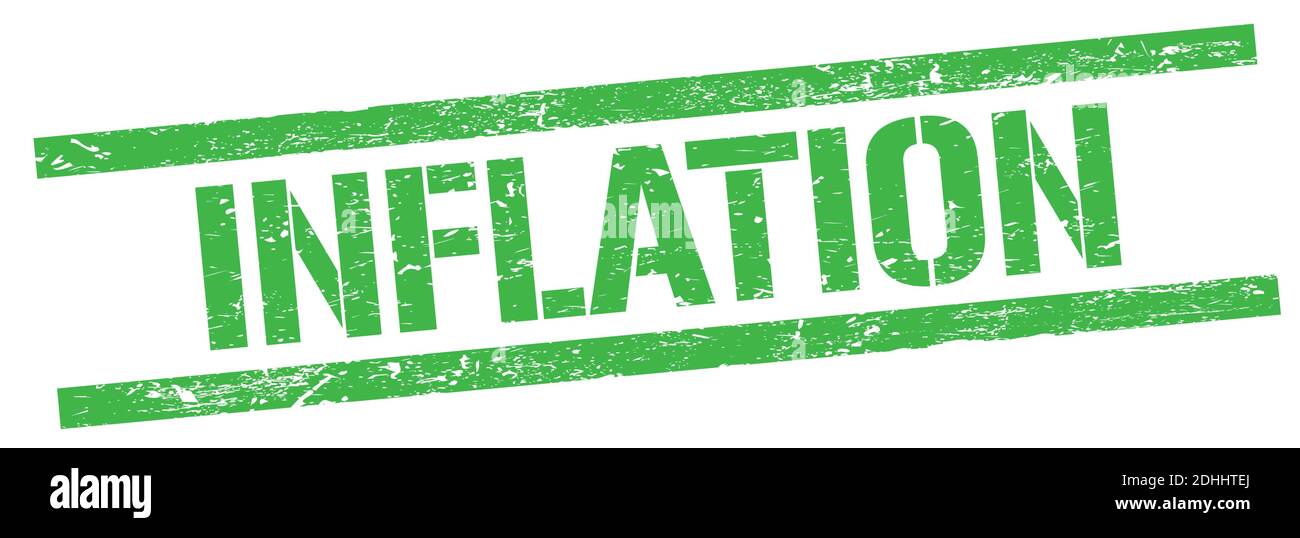 INFLATION text on green grungy rectangle stamp sign Stock Photo - Alamy
