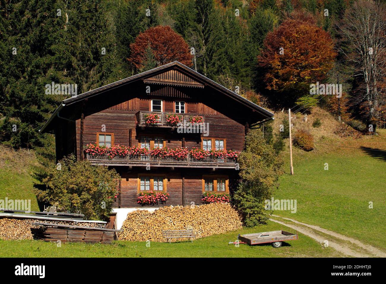 Austria, home built in traditional wooden style and decorated with ...