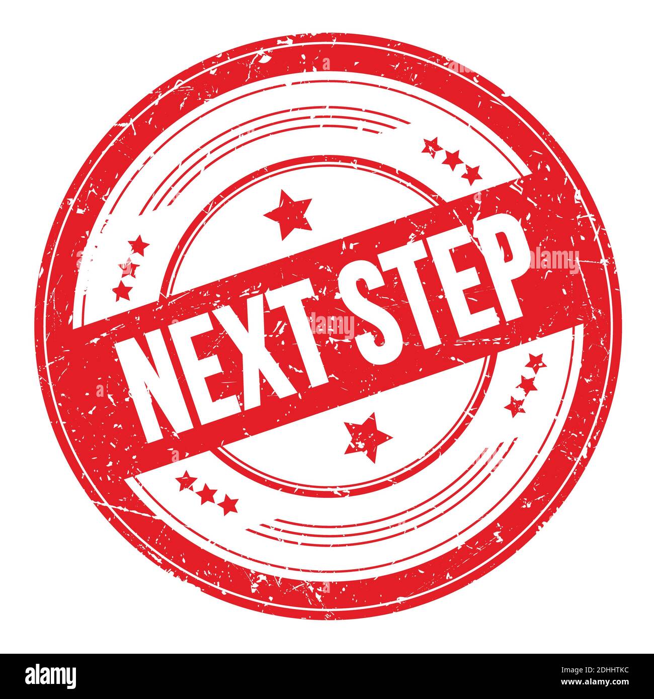 NEXT STEP text on red round grungy texture stamp Stock Photo - Alamy