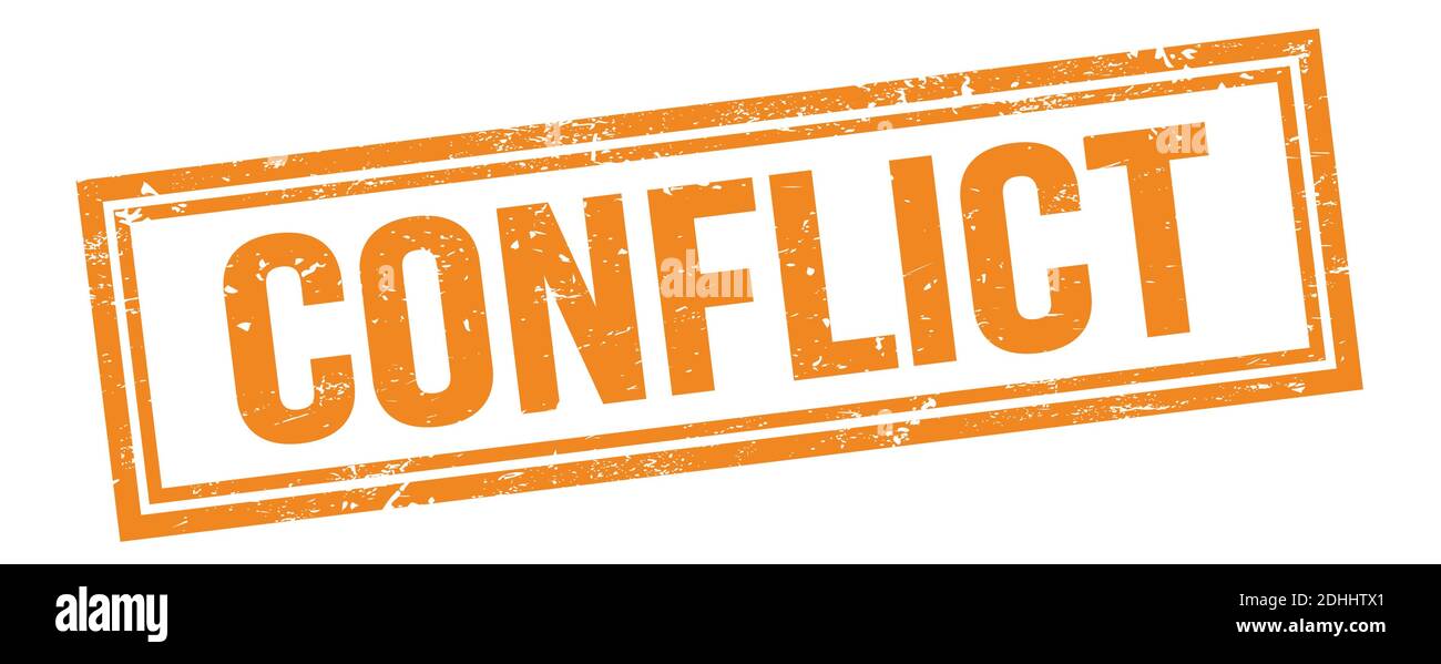 CONFLICT text on orange grungy vintage rectangle stamp Stock Photo - Alamy