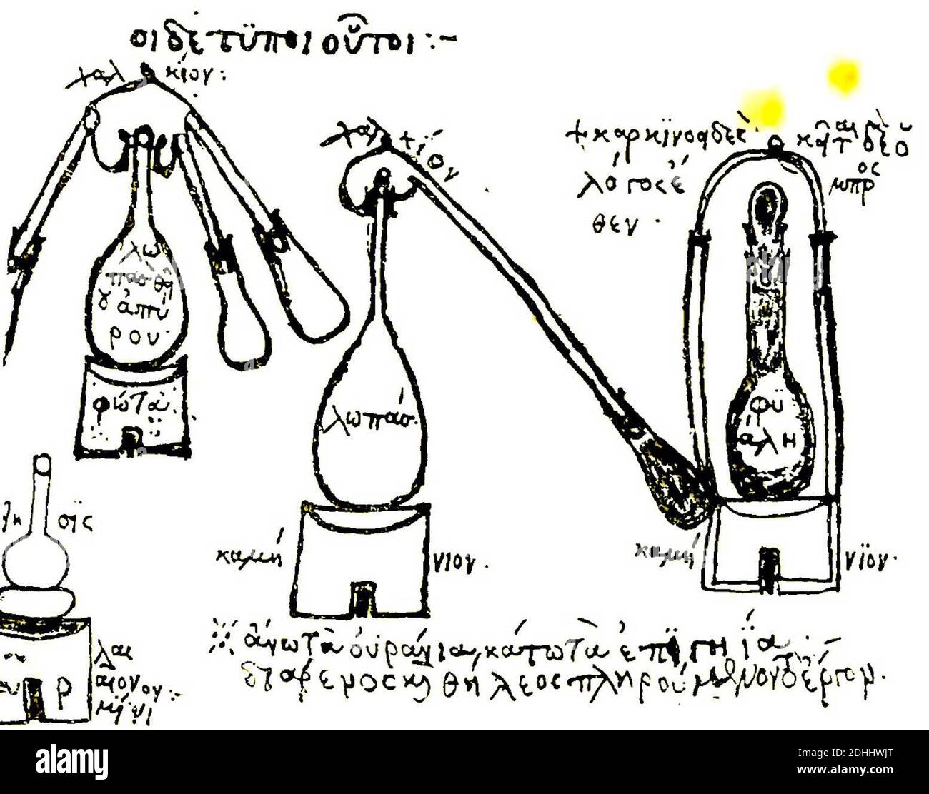 Byzantine Greek manuscript's illustration of Zosimos' distillation ...