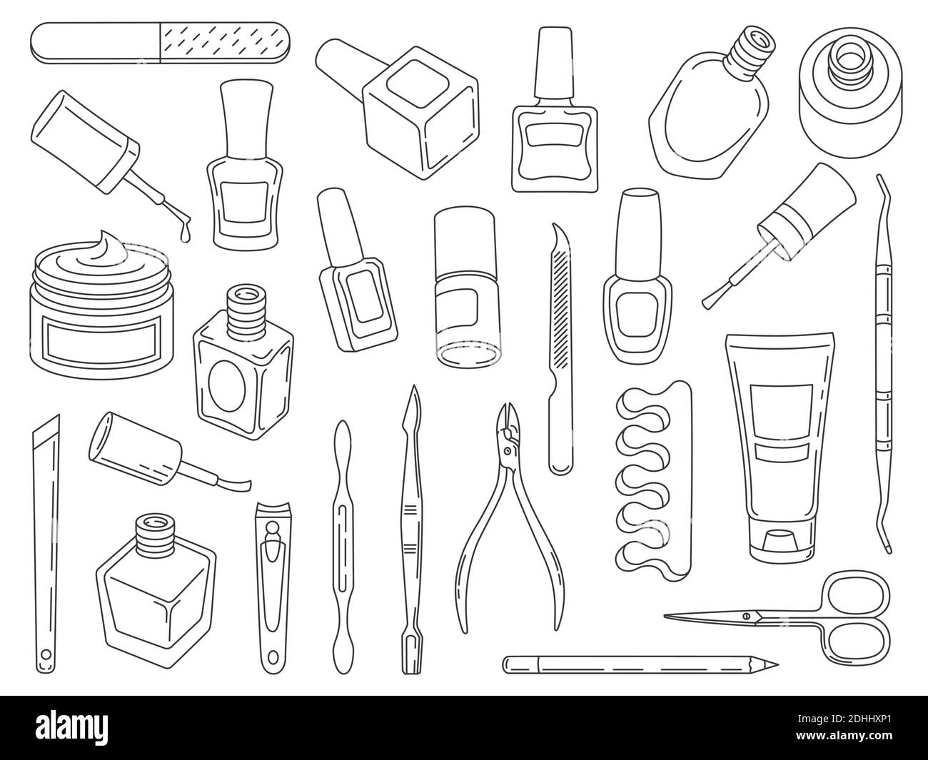 Nail polish. Manicure and pedicure tools and accessories. Linear icon ...