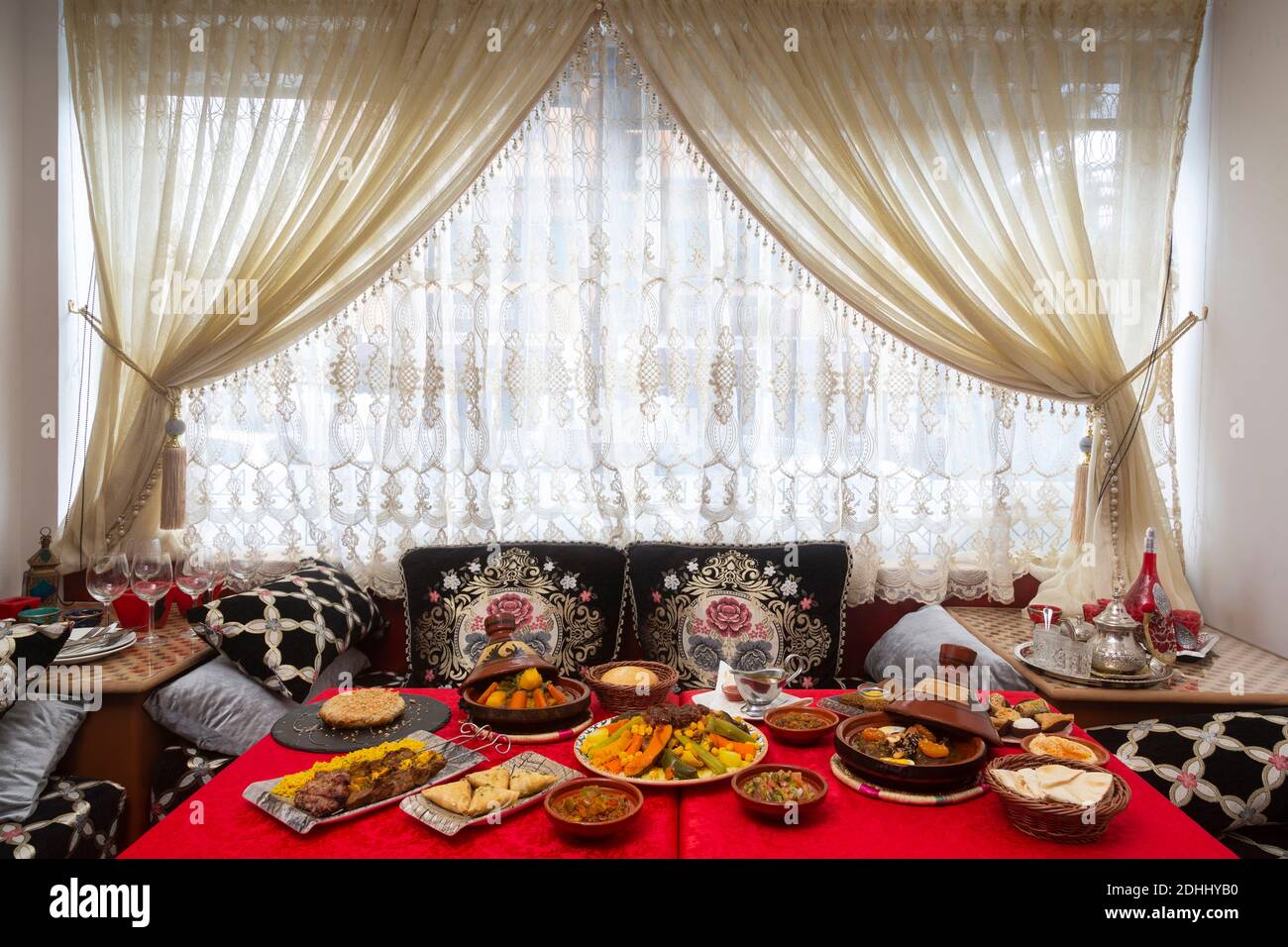 Table with typical Moroccan food Stock Photo - Alamy
