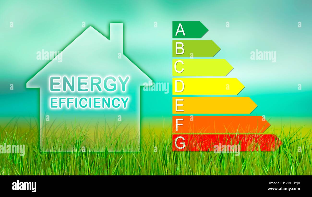 Home illustration and energy efficiency graph as power saving concept ...