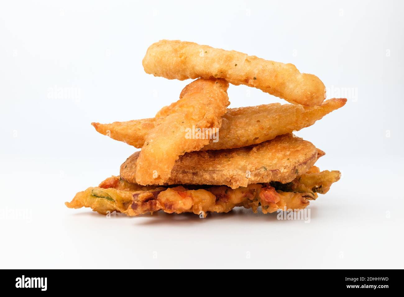 Fried food on white background Stock Photo - Alamy