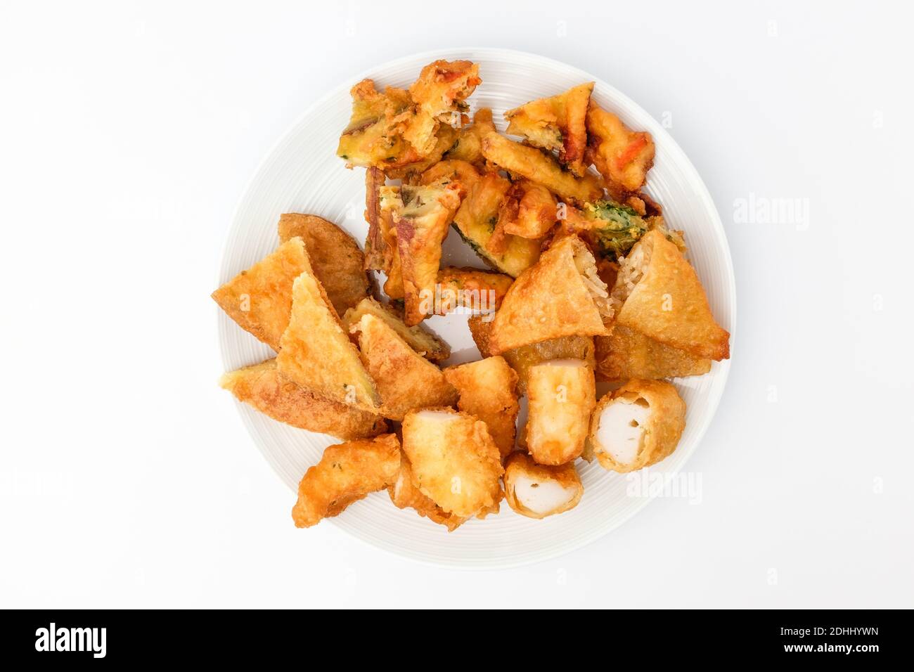 Fried food on white background Stock Photo - Alamy