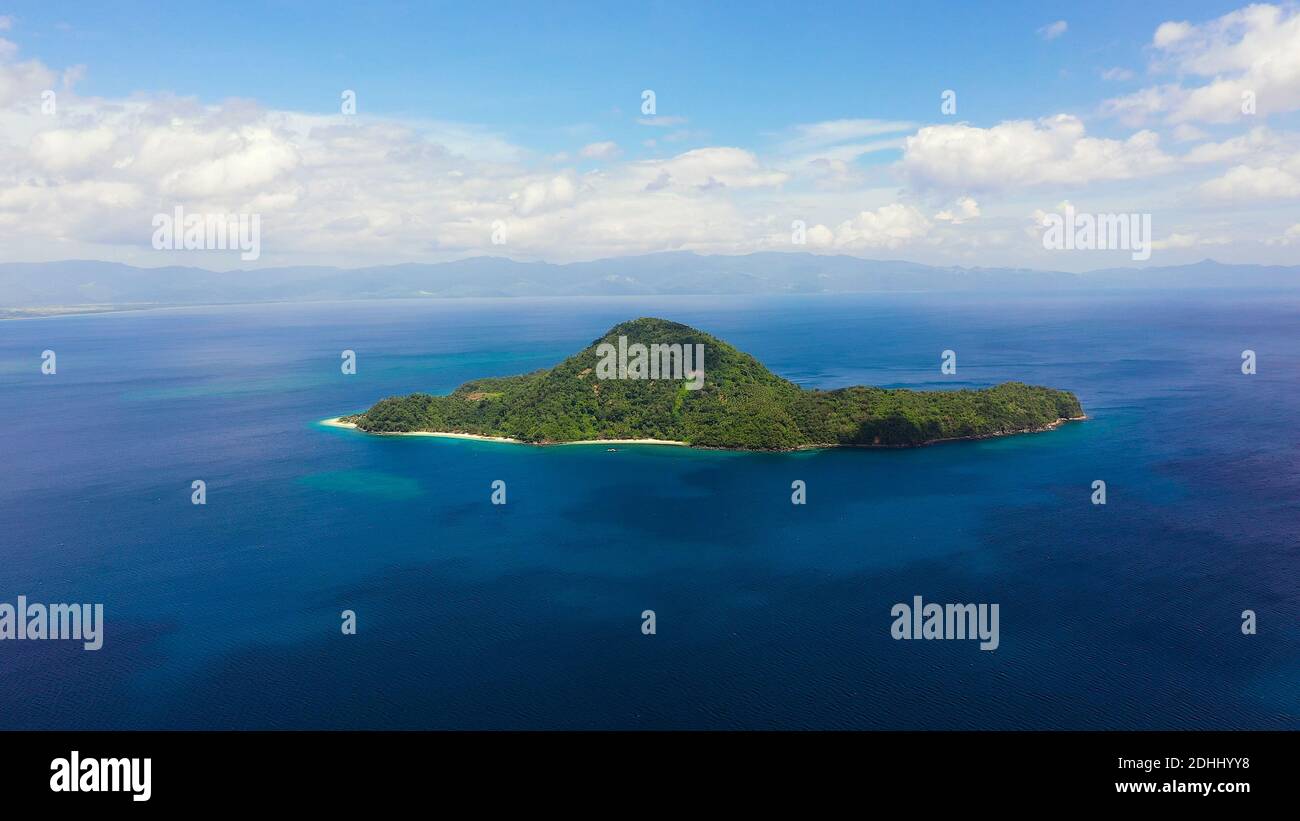 Island with a white beach, top view. Atulayan Island, Camarines Sur ...