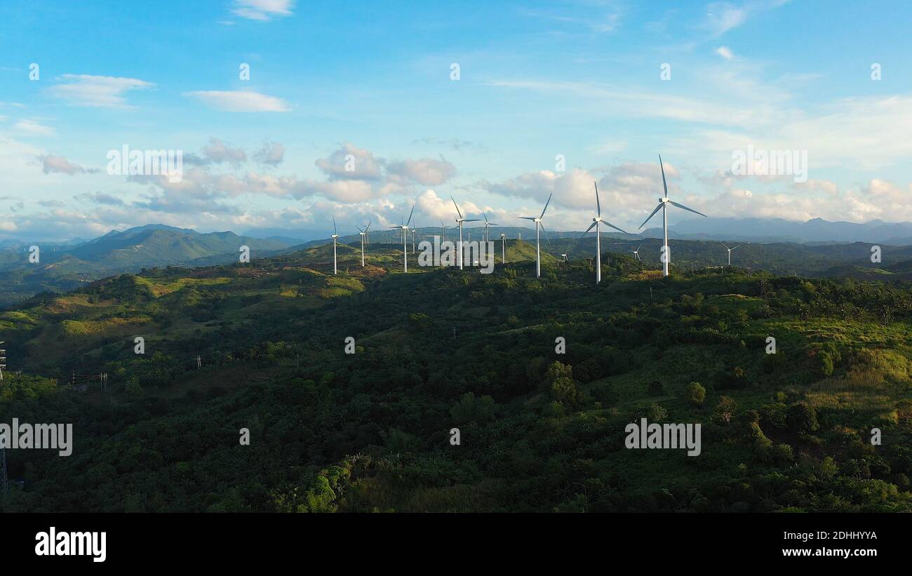 Windm ills and a wind farm on the hillsides. Philippines, Luzon. Wind ...