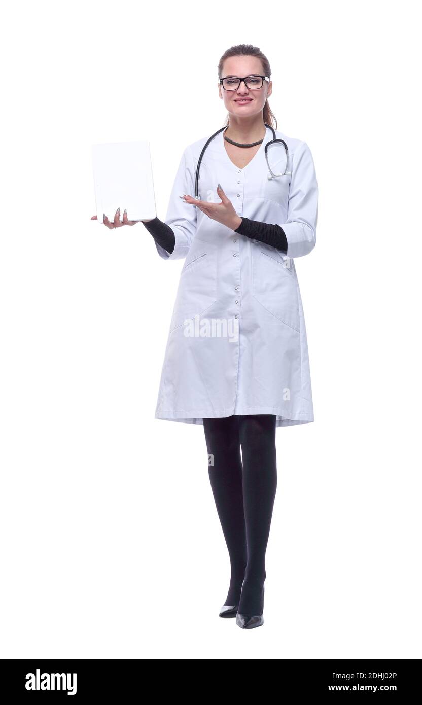 female doctor pointing at the screen of a digital tablet Stock Photo ...