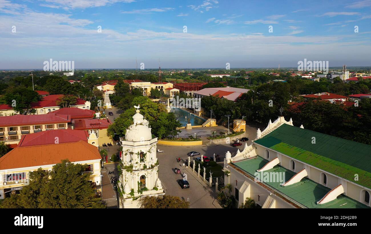 Vigan city in sunny weather, aerial view. Landscape with streets and ...
