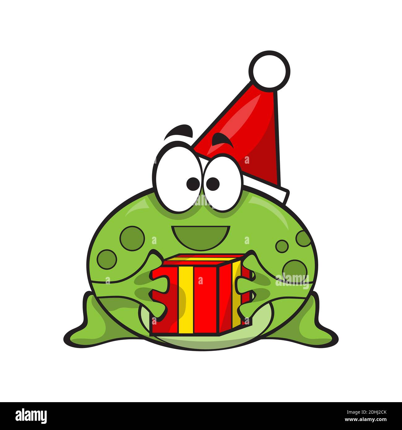 Cute and funny frog wearing Santa hat with gift for christmas - vector ...
