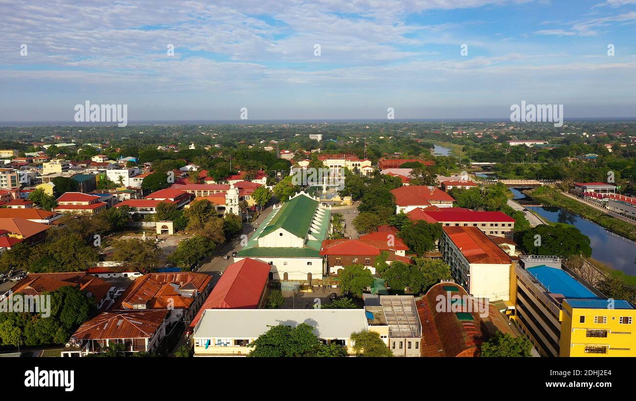 Vigan city in sunny weather, aerial view. Landscape with streets and ...