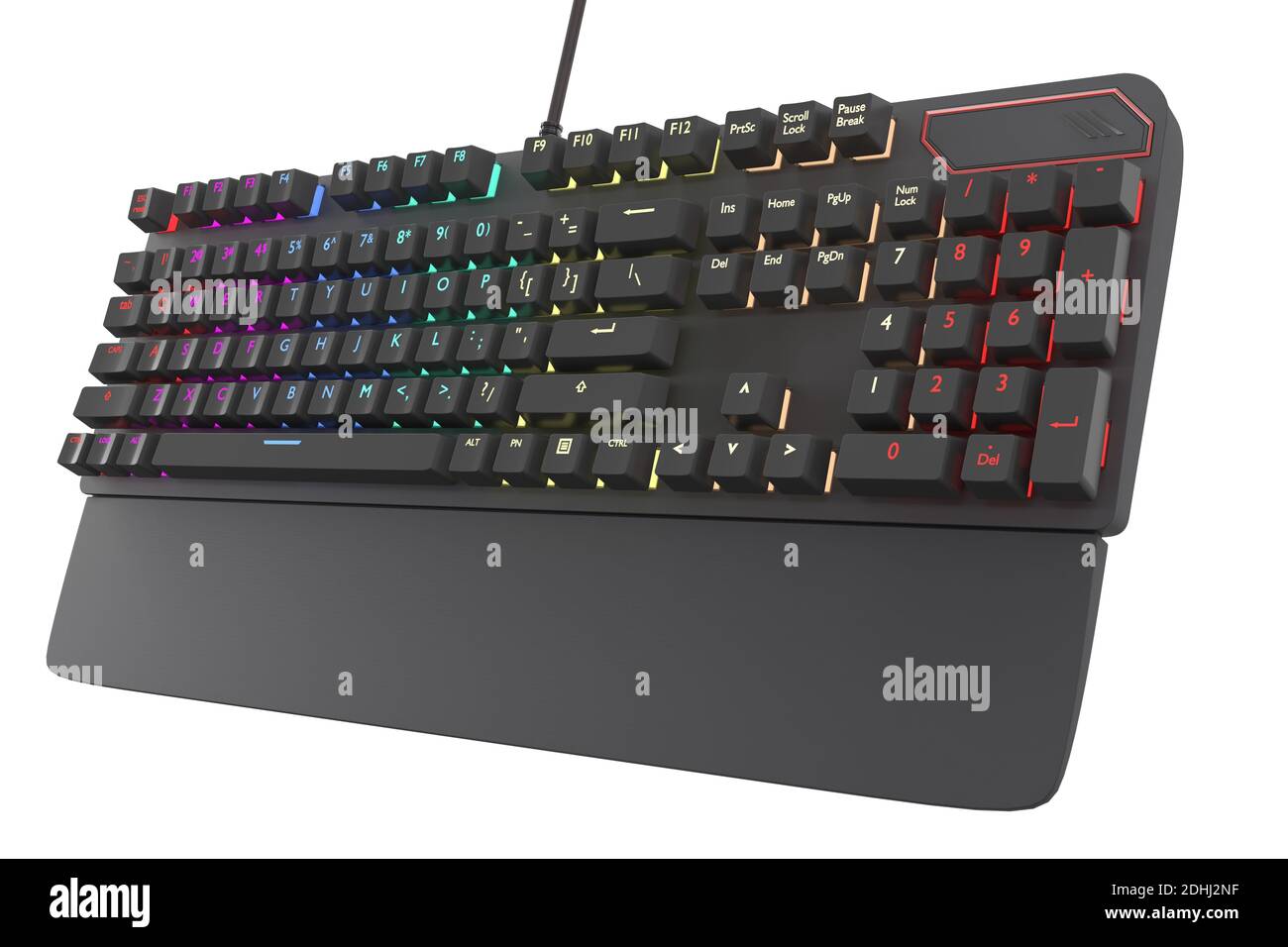 Black computer keyboard with rgb color isolated on white with clipping ...