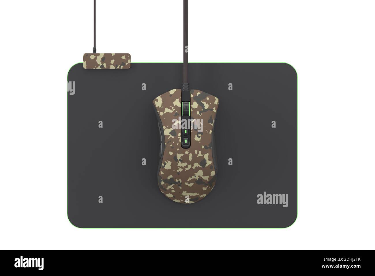 Modern camouflage gaming mouse on professional pad isolated on white ...