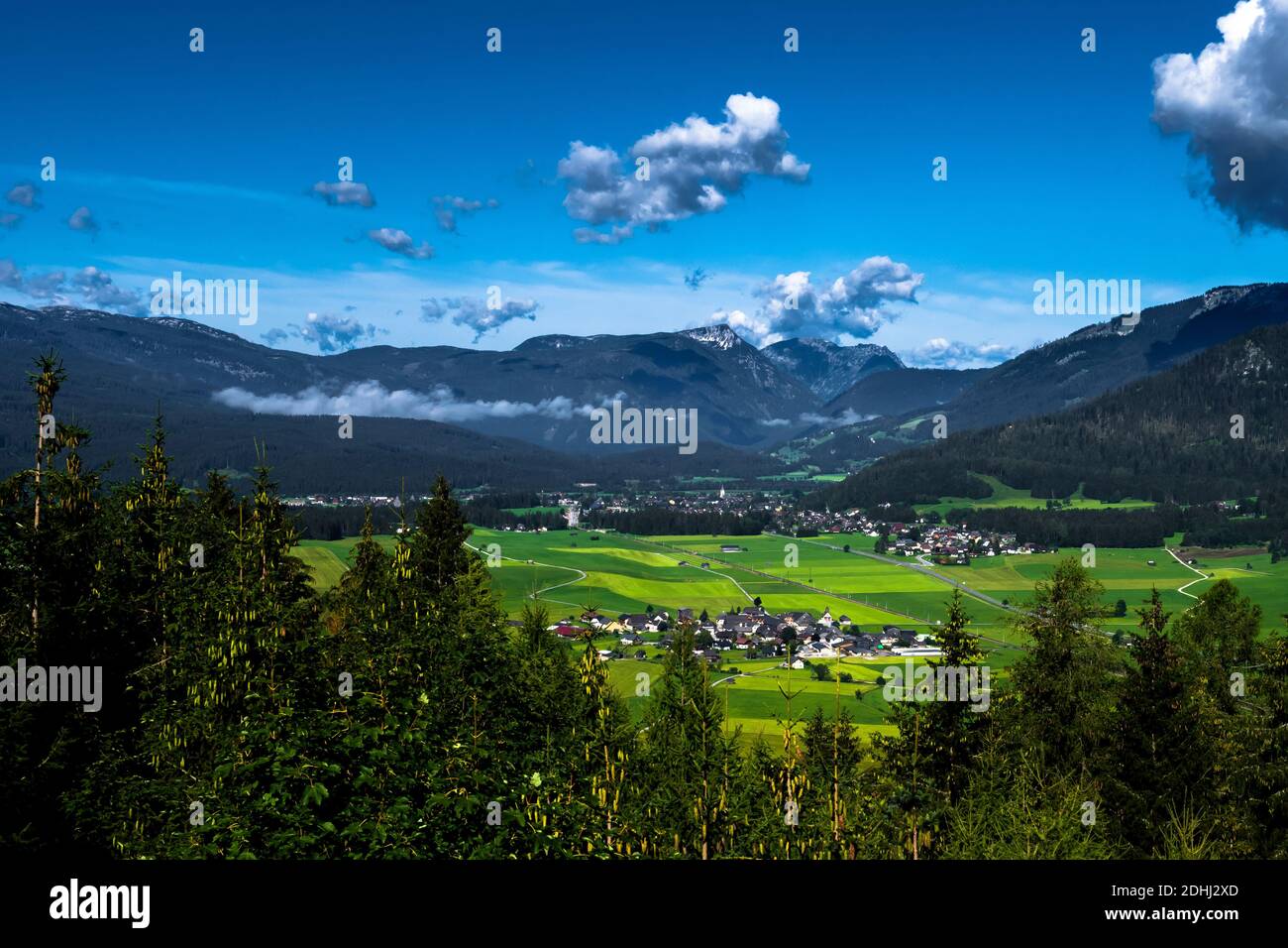 Rural Valley Landscape With Mountains And Villages In The Alps Of ...