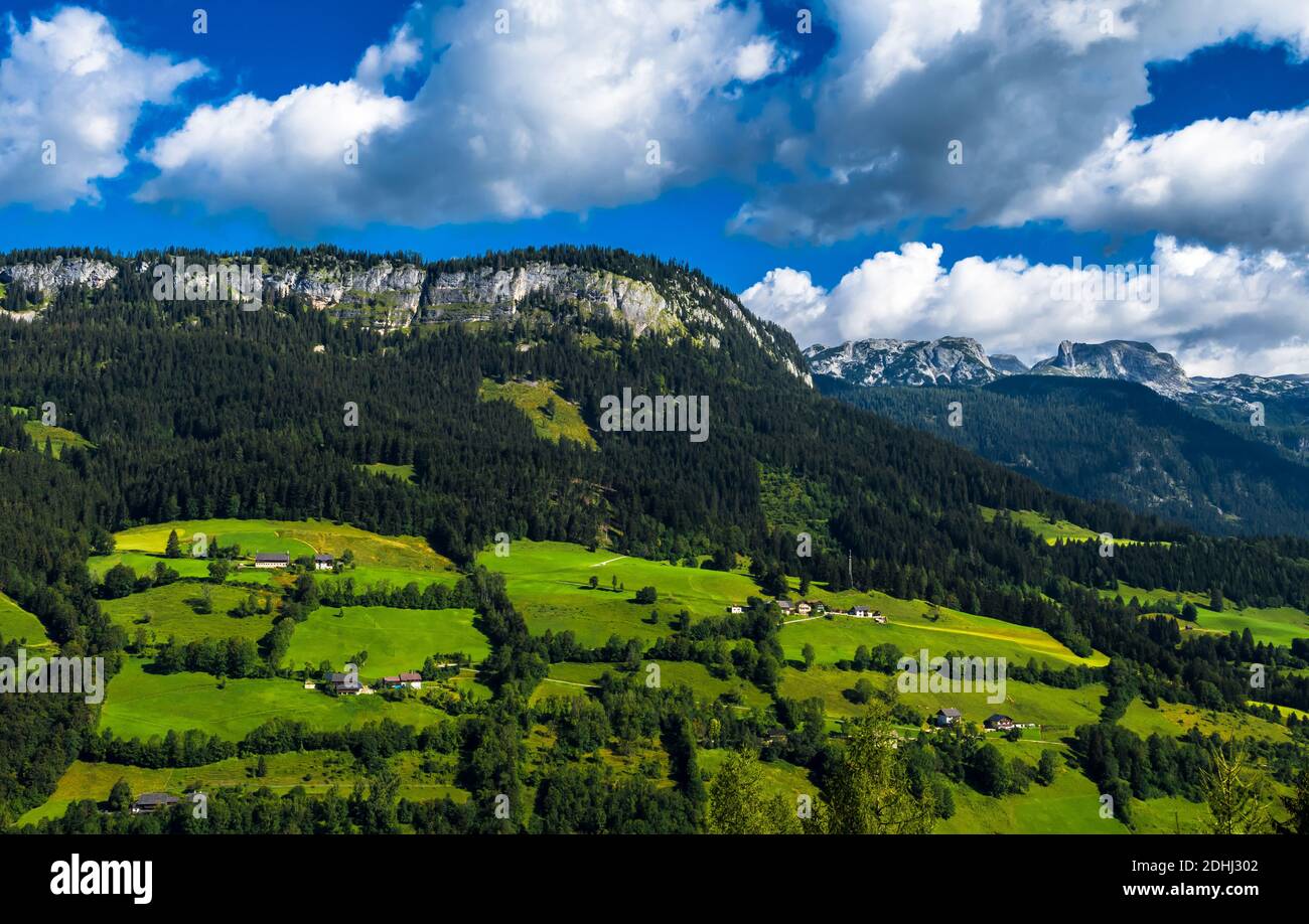 Rural Landscape With Mountains And Cottages In The Alps Of Austria ...
