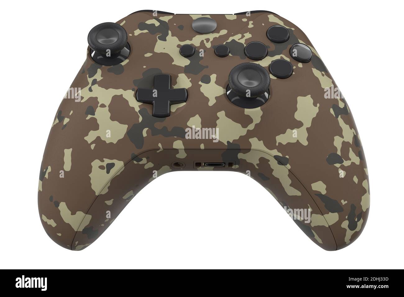Realistic camouflage video game controller isolated on white with ...