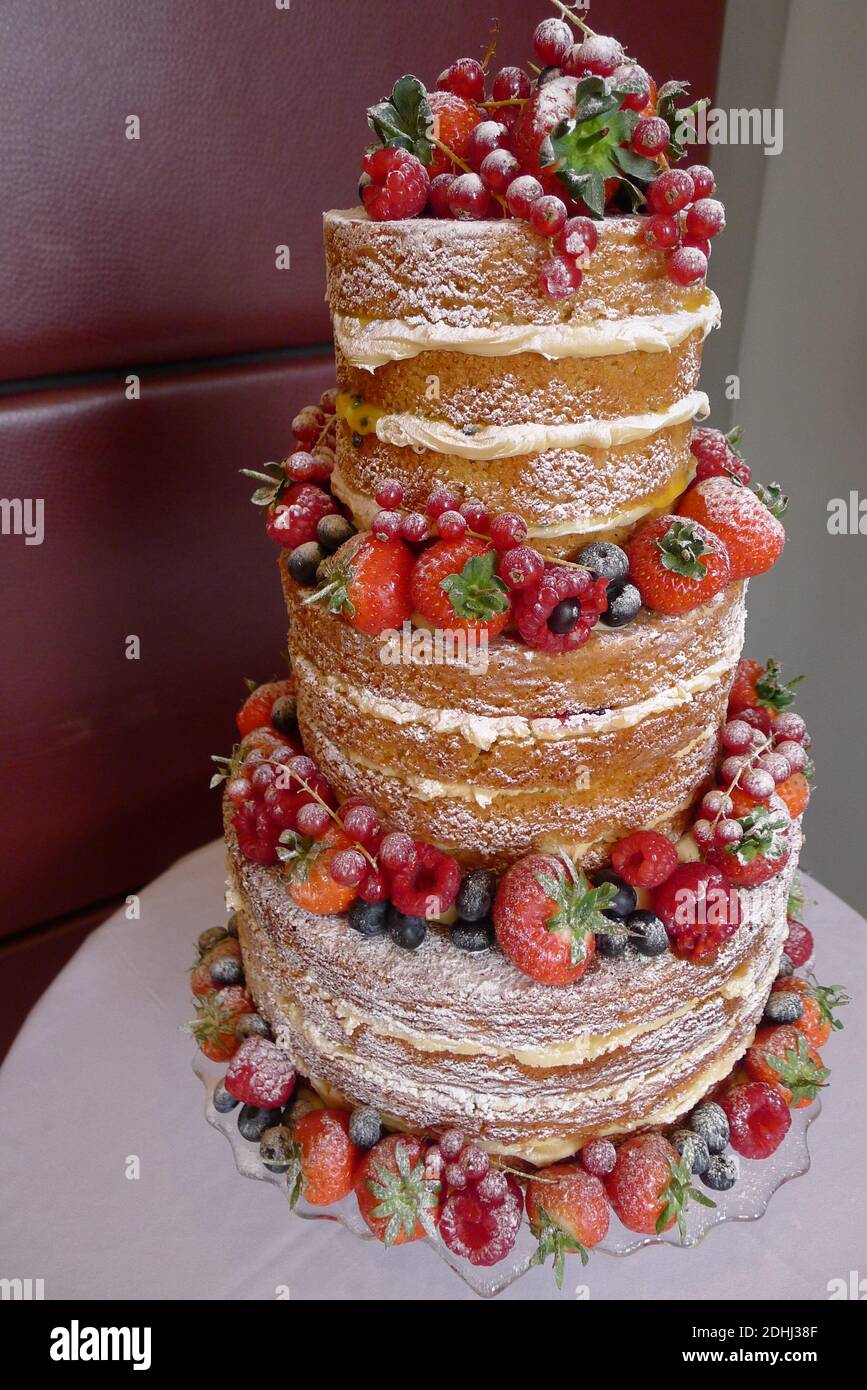 Three Tiered Sponge Wedding Cake Made With Fruit Stock Photo - Alamy