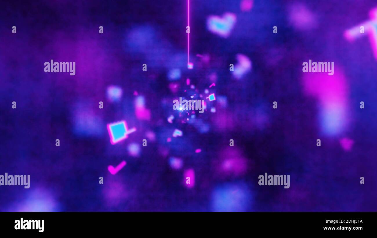 Pink and blue neon particles galaxy 3d illustration background ...