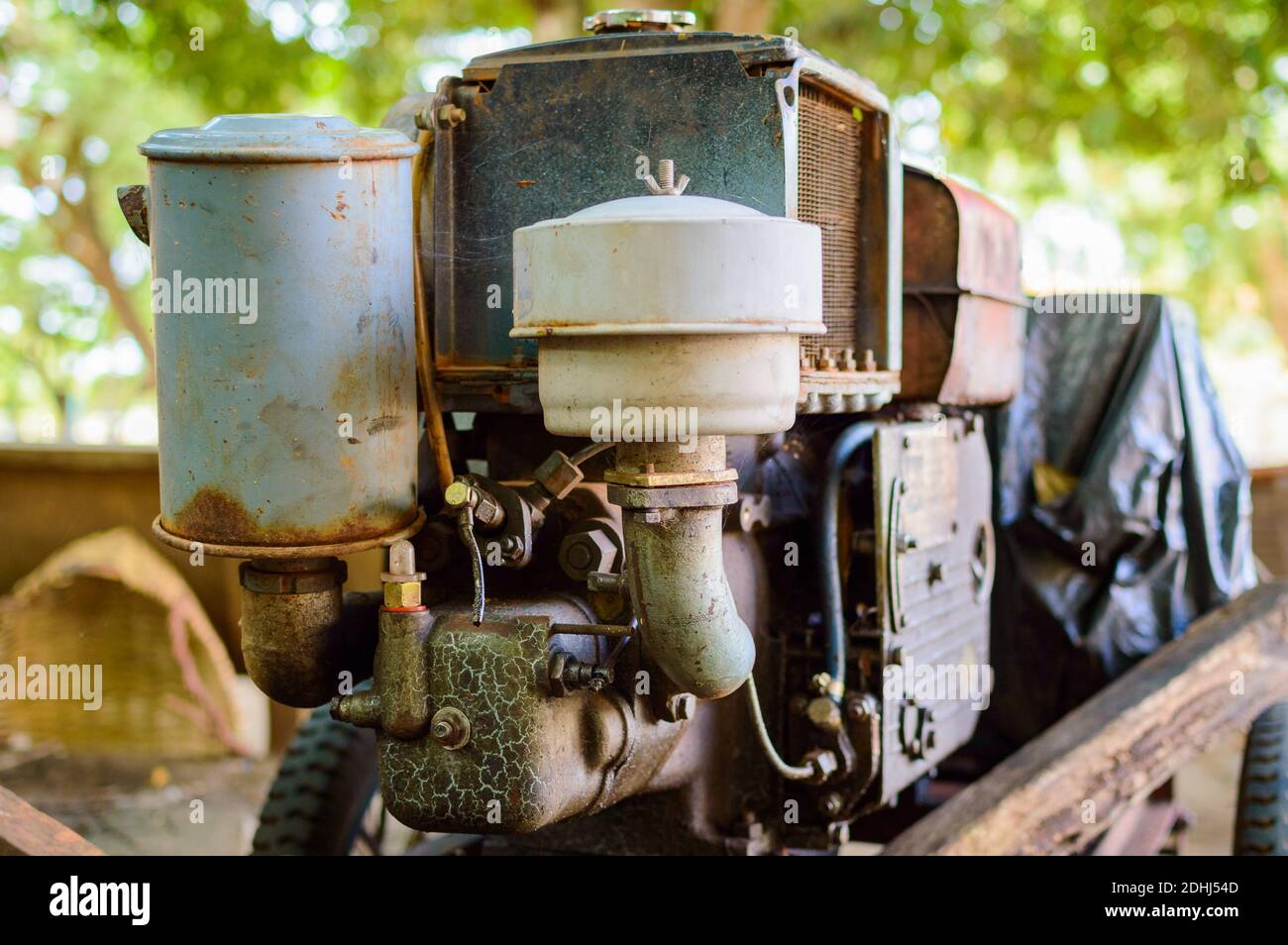 Old rusty motor engine of mobile electric generator on cart Stock Photo ...