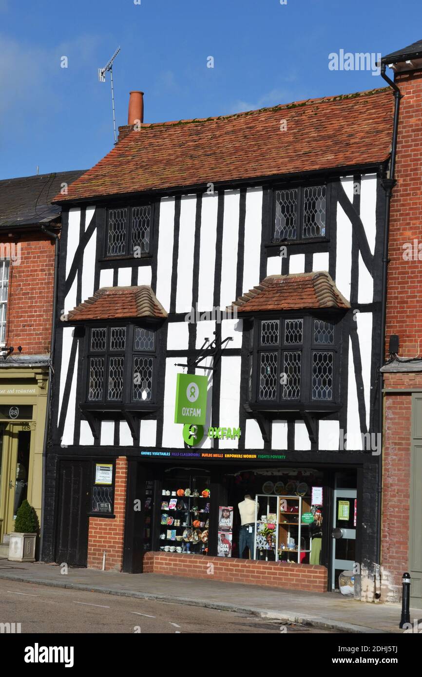 Oxfam charity shop located inside a historic timber framed building in ...