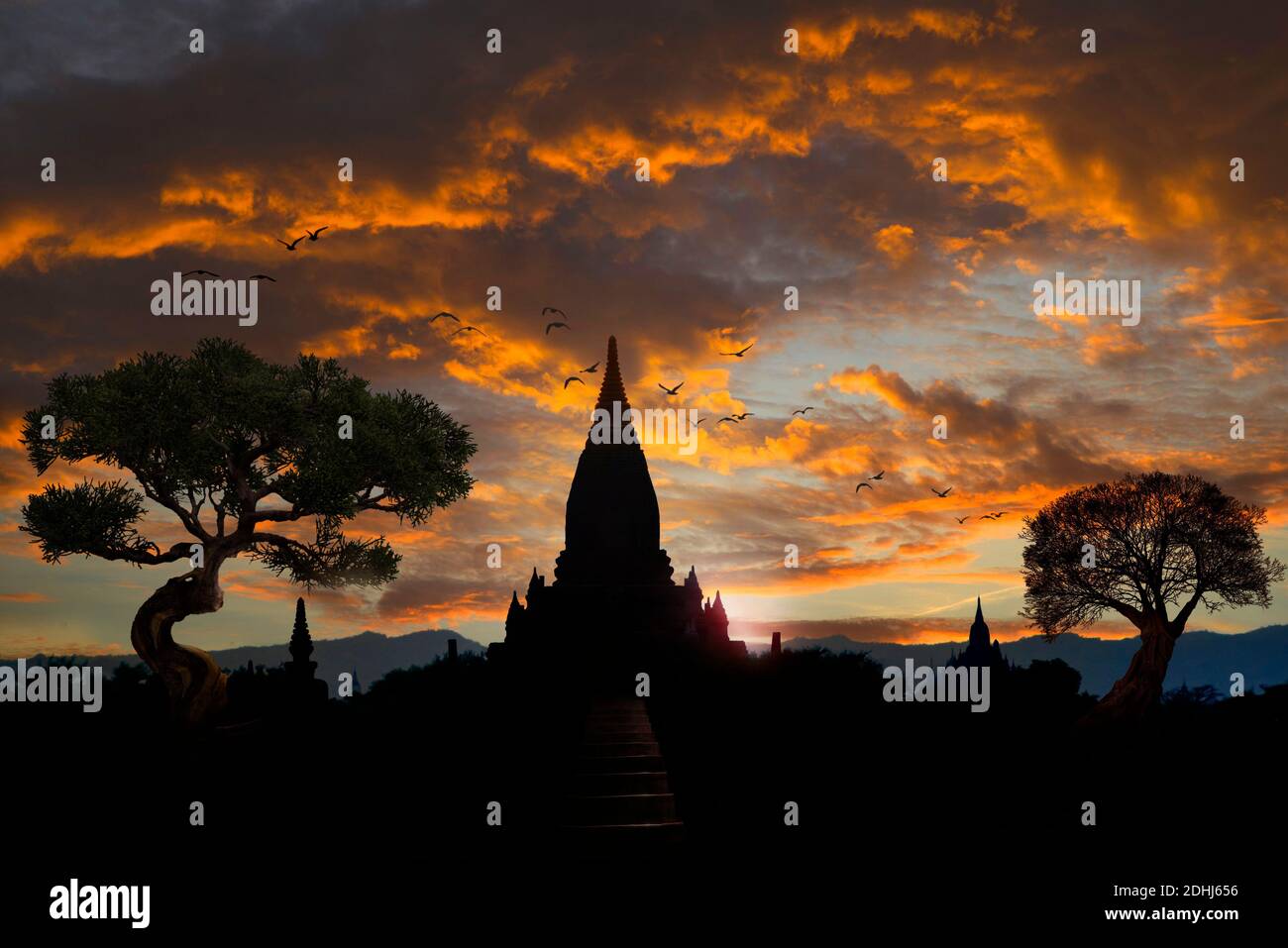 Sunset on Bagan in Myanmar Stock Photo - Alamy