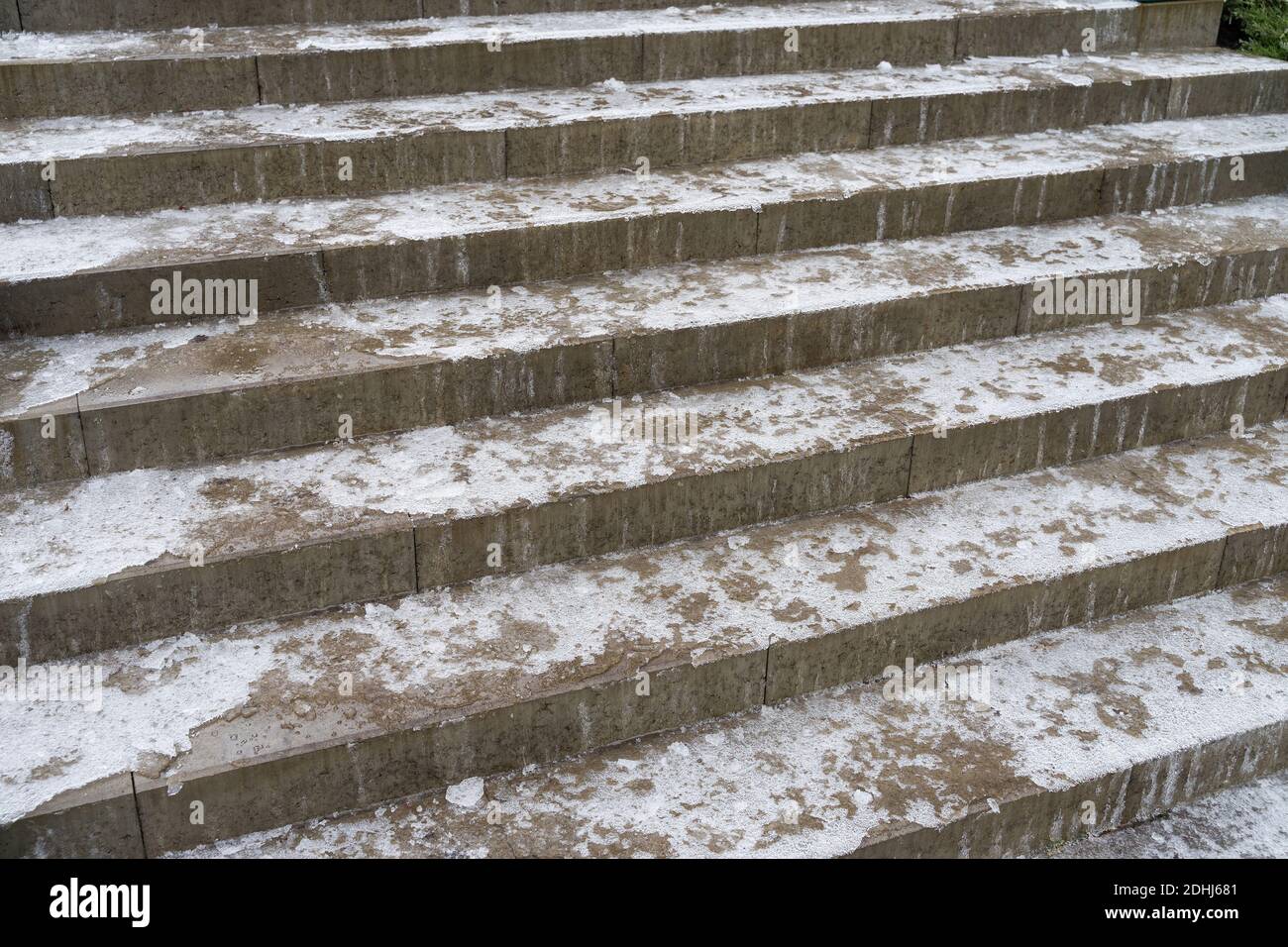 Ice on the stair steps is a hazard to pedestrian traffic Stock Photo ...