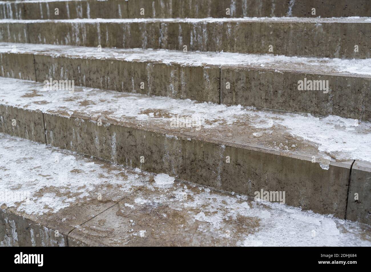 Ice on the stair steps is a hazard to pedestrian traffic Stock Photo ...