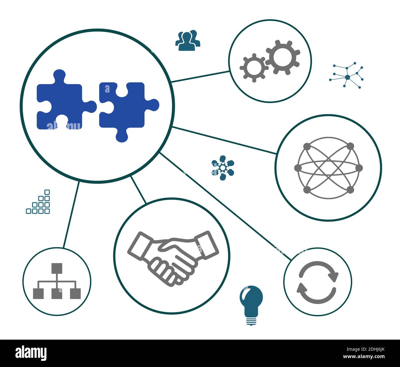 Concept of teamwork with connected icons Stock Photo - Alamy