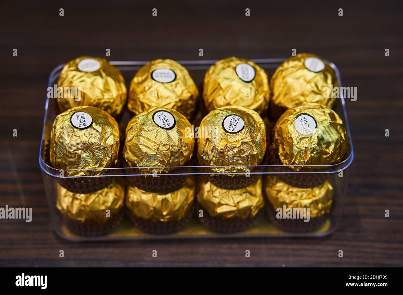 POZNAN, POLAND - Dec 12, 2017: Ferrero Rocher chocolate packed in ...