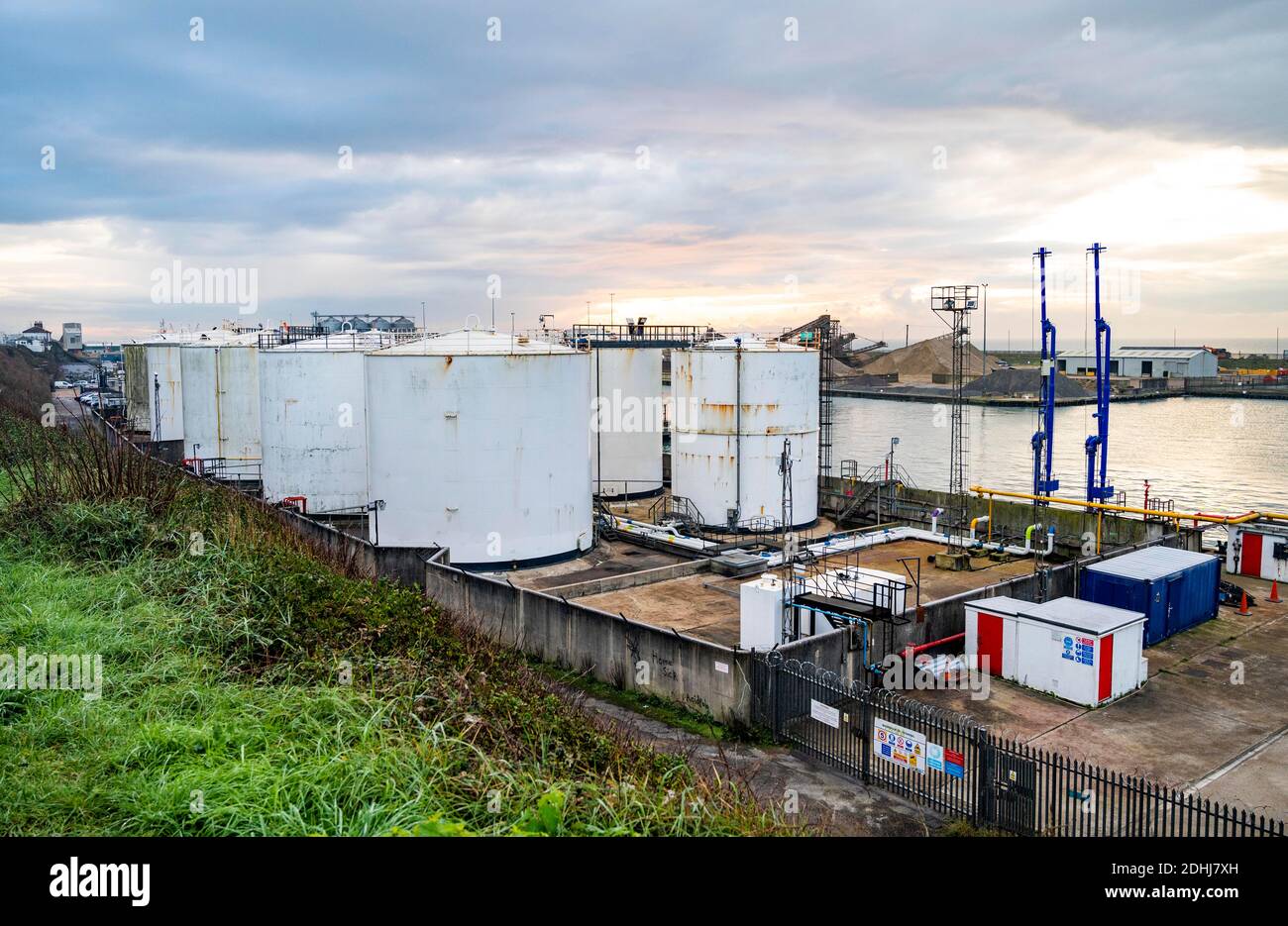 Shoreham harbour port and docks oil terminal near Brighton Sussex UK ...