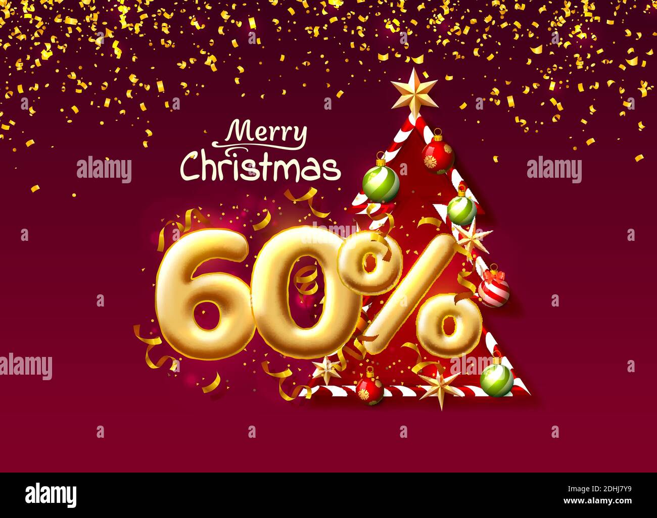 Merry Christmas, sale 60 off ballon number on the red background ...